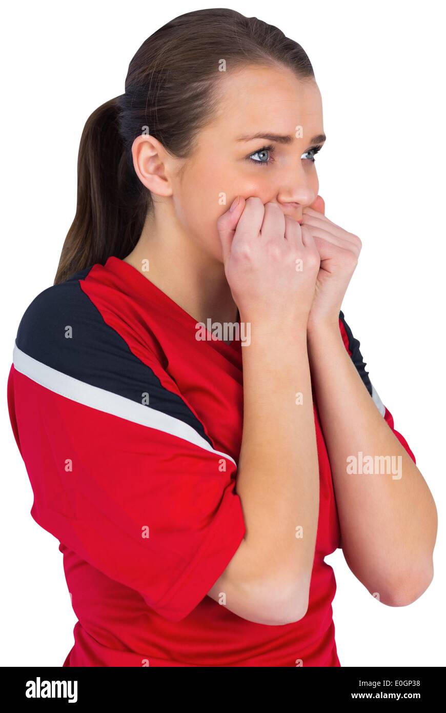 Nervous football fan in red Stock Photo - Alamy