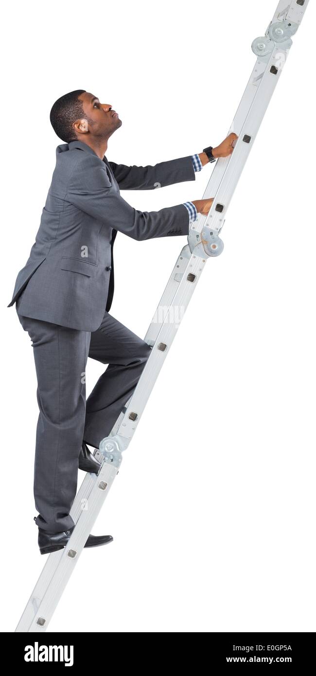 Businessman climbing up ladder Stock Photo - Alamy