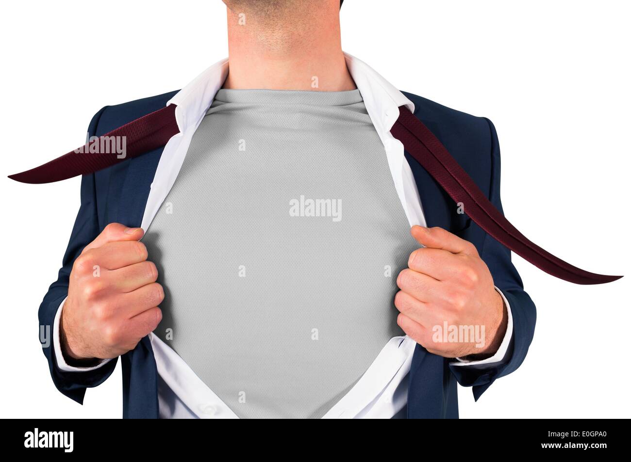 Businessman opening shirt in superhero style Stock Photo - Alamy