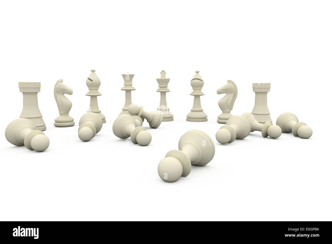 White chess pieces fallen and standing Stock Photo - Alamy