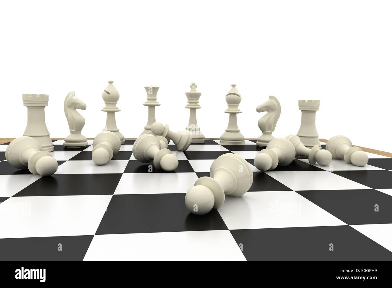 Fallen white pawns on chess board Stock Photo - Alamy