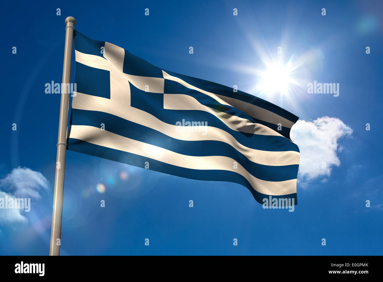 Greece national flag on flagpole Stock Photo - Alamy