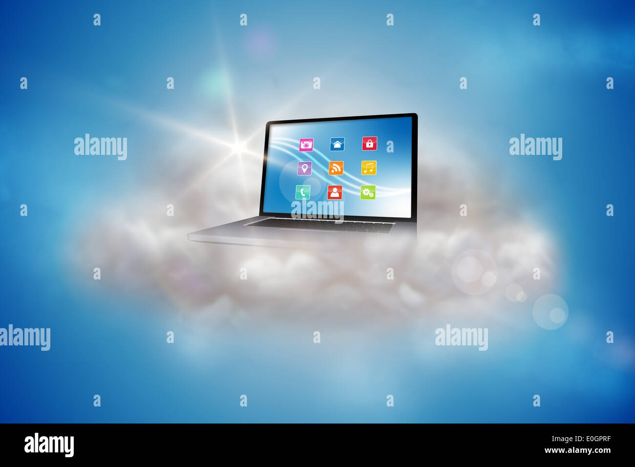 Laptop on a floating cloud Stock Photo - Alamy