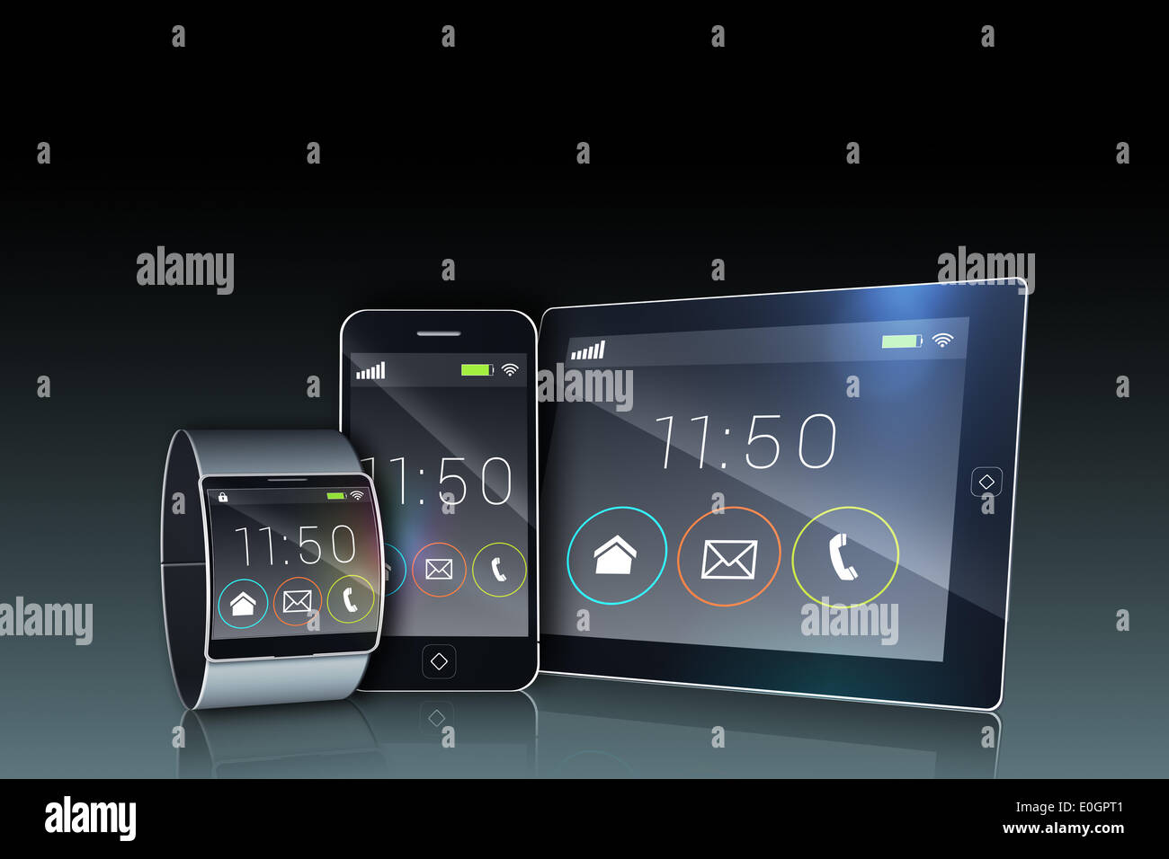 Smartphone tablet pc and futuristic wristwatch Stock Photo - Alamy