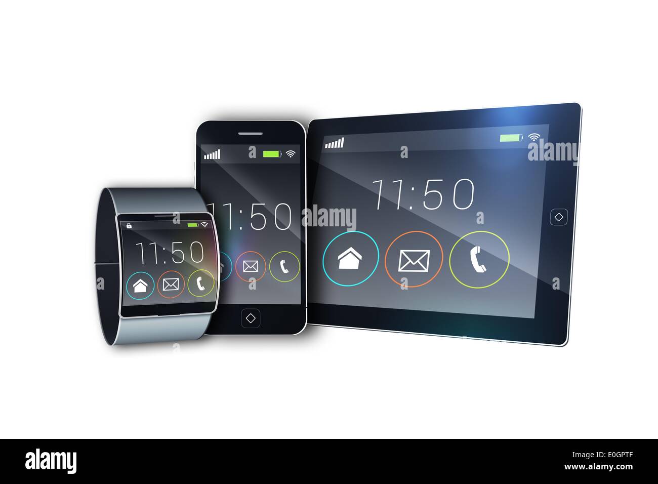 Futuristic black wrist watch with tablet and smartphone Stock Photo - Alamy