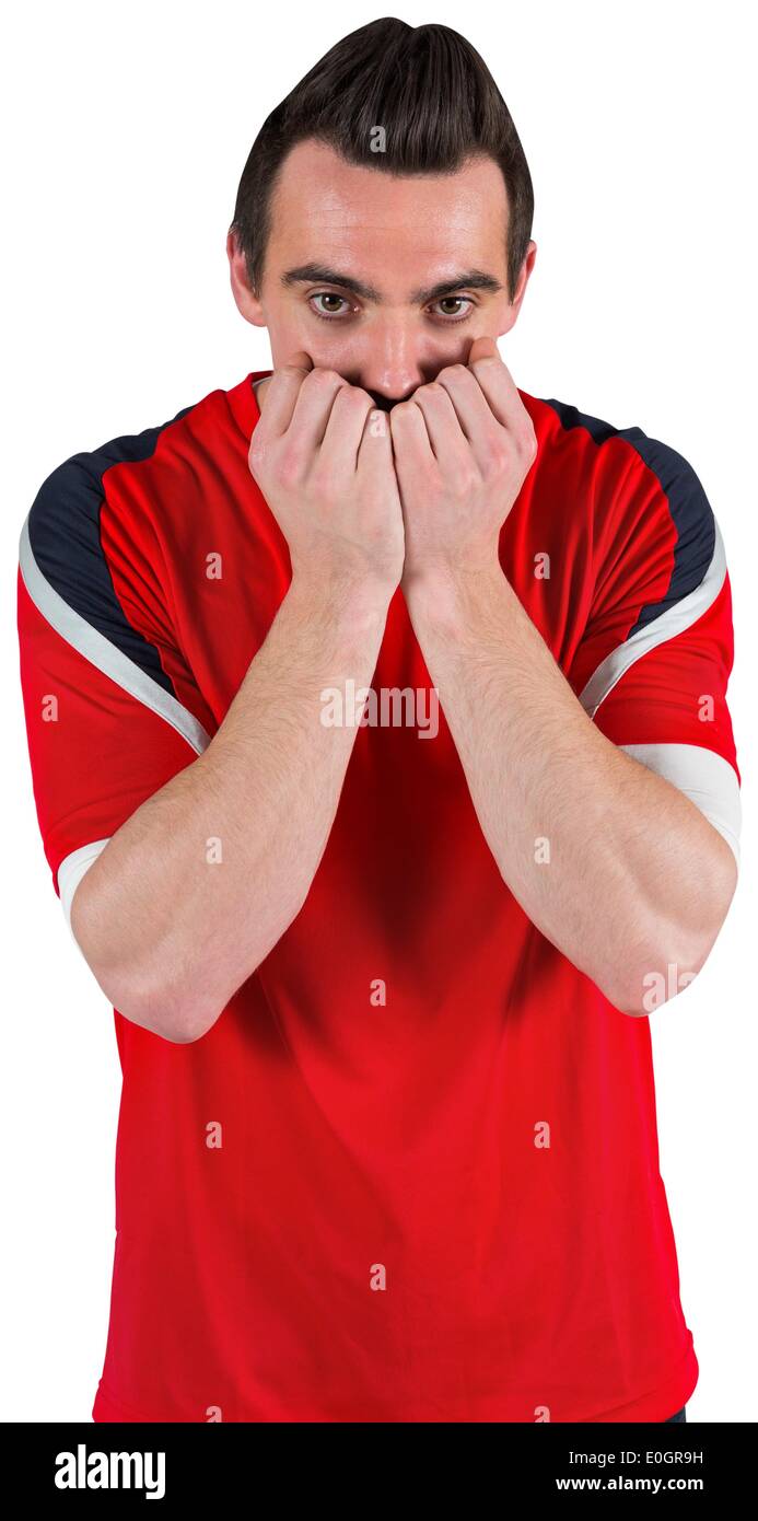 Nervous football fan looking ahead against vast football stadium with ...