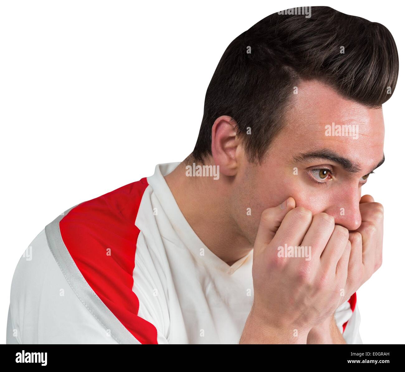 Disappointed football fan looking down Stock Photo - Alamy