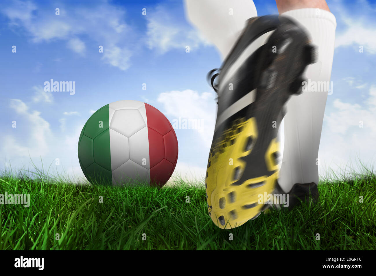 Football boot kicking italy coast ball Stock Photo - Alamy