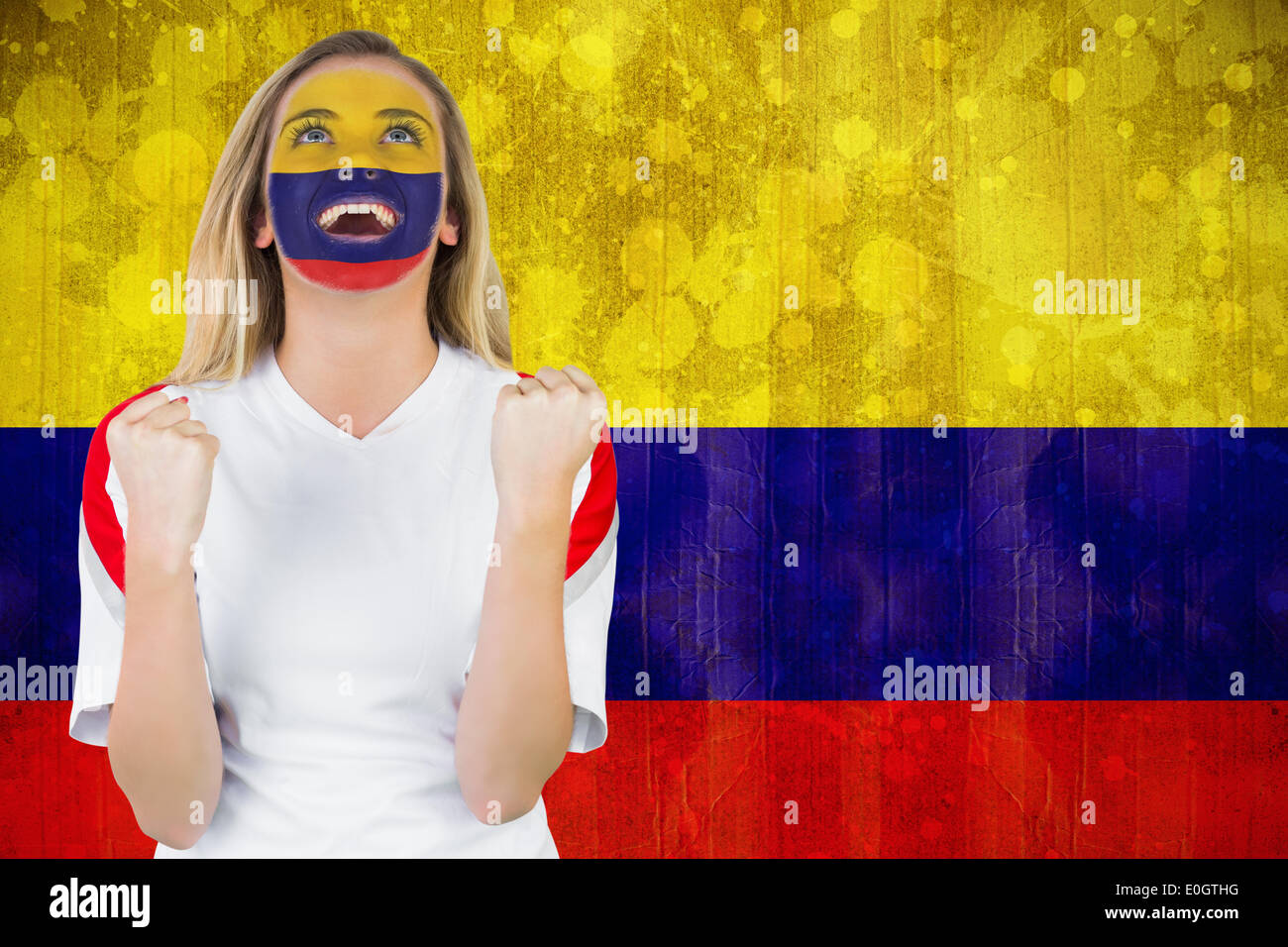 Excited colombia fan in face paint cheering Stock Photo - Alamy