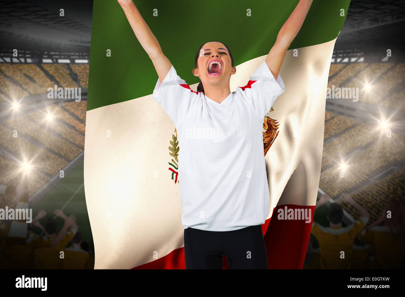 Football fan in white cheering holding mexico flag Stock Photo - Alamy