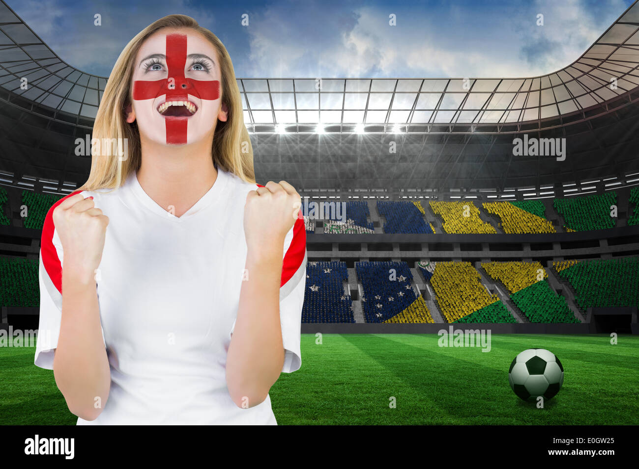 Excited fan england in face paint cheering Stock Photo - Alamy