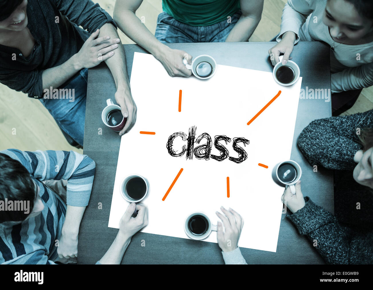 Class on page with people sitting around table drinking coffee Stock ...