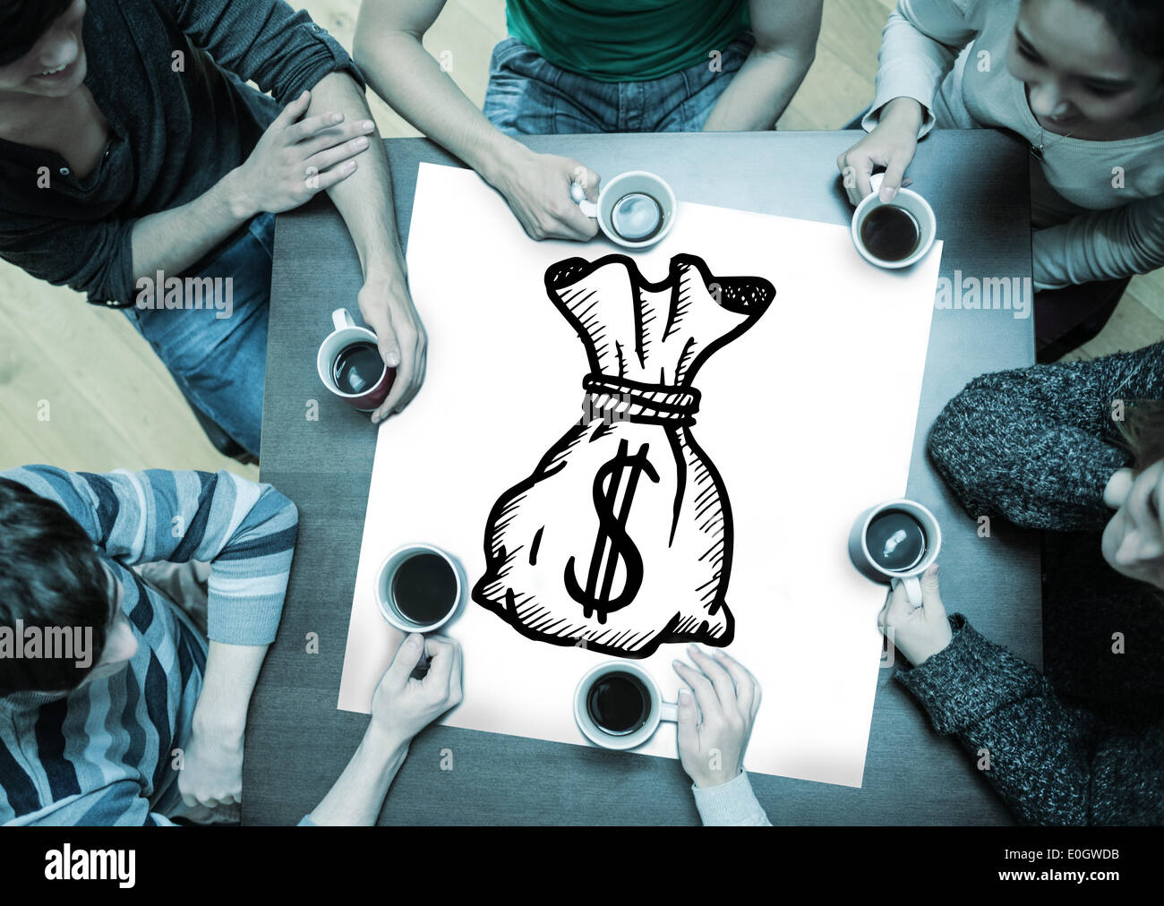 Composite image of people sitting around table drinking coffee Stock ...