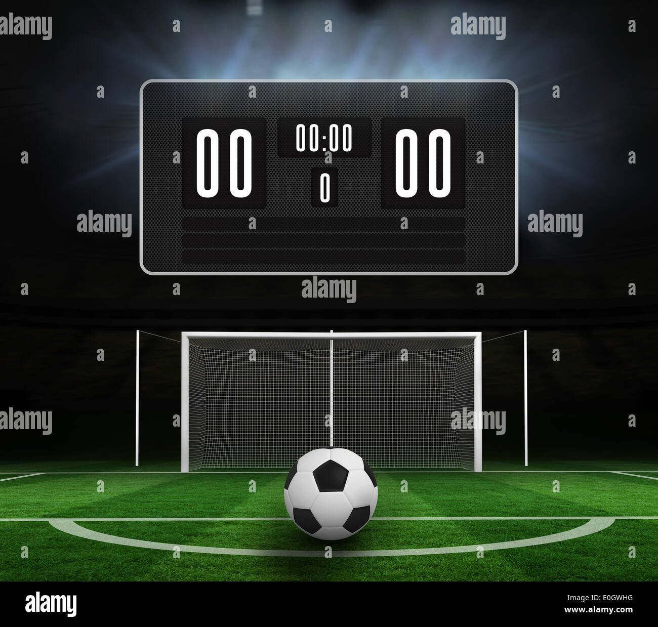 Black scoreboard with no score and football Stock Photo - Alamy