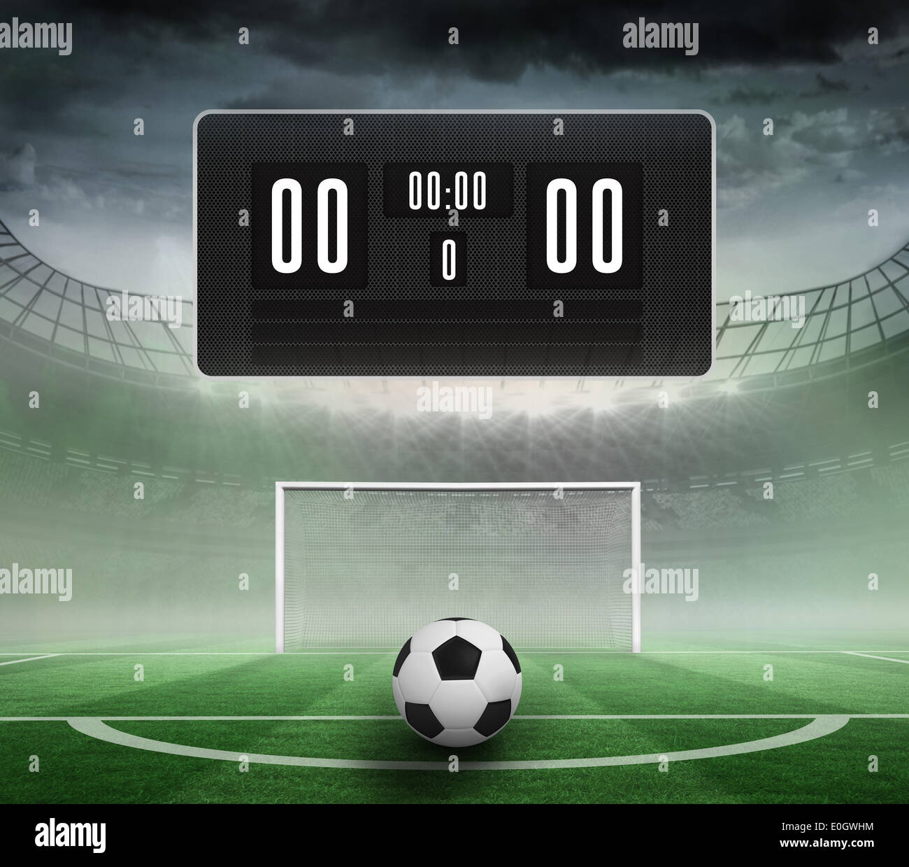 Black scoreboard with no score and football Stock Photo - Alamy