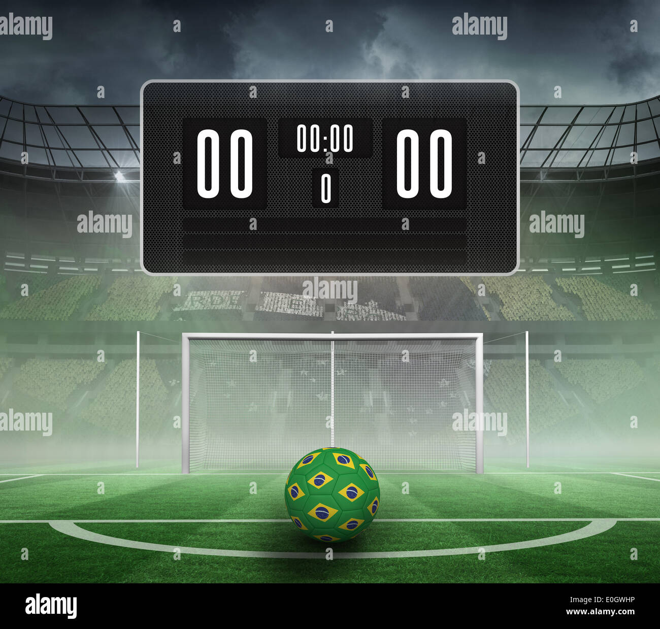 Black scoreboard with no score and football Stock Photo - Alamy