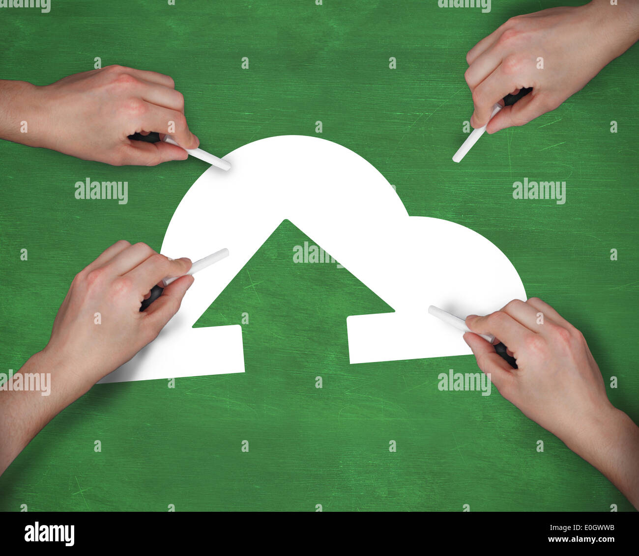 Composite image of multiple hands writing cloud computing icon with ...