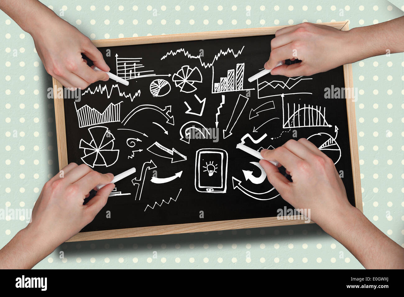 Composite image of multiple hands drawing brainstorm with chalk Stock ...