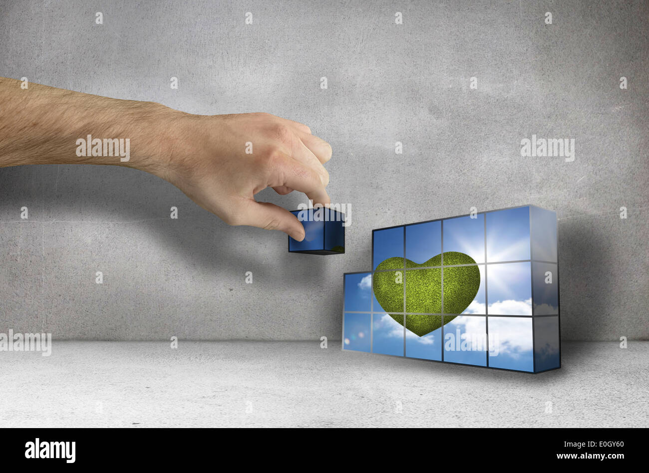 Composite image of hand building wall Stock Photo - Alamy