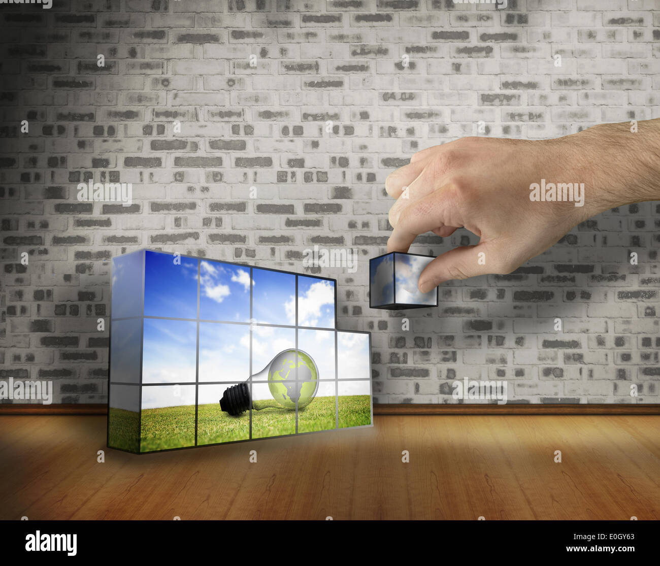 Composite image of hand building wall Stock Photo - Alamy