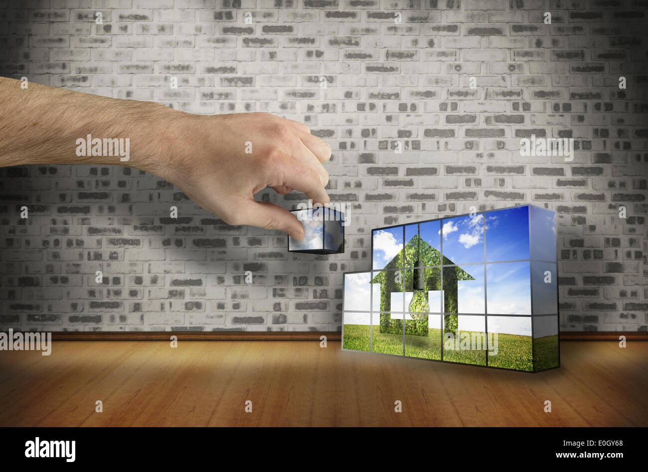 Composite image of hand building wall Stock Photo - Alamy