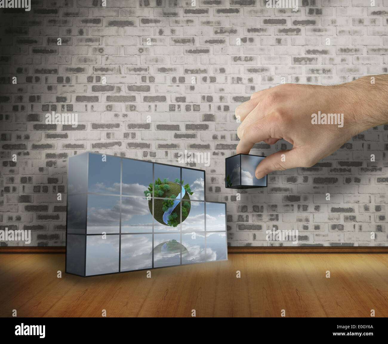 Composite image of hand building wall Stock Photo - Alamy