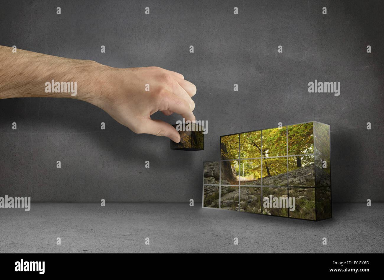 Composite image of hand building wall Stock Photo - Alamy