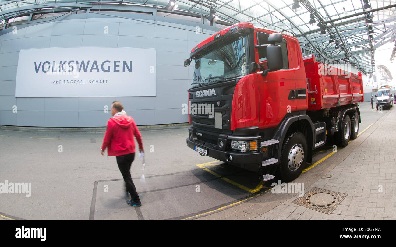 Hanover, Germany. 13th May, 2014. A Scania vehicle is parked at the ...