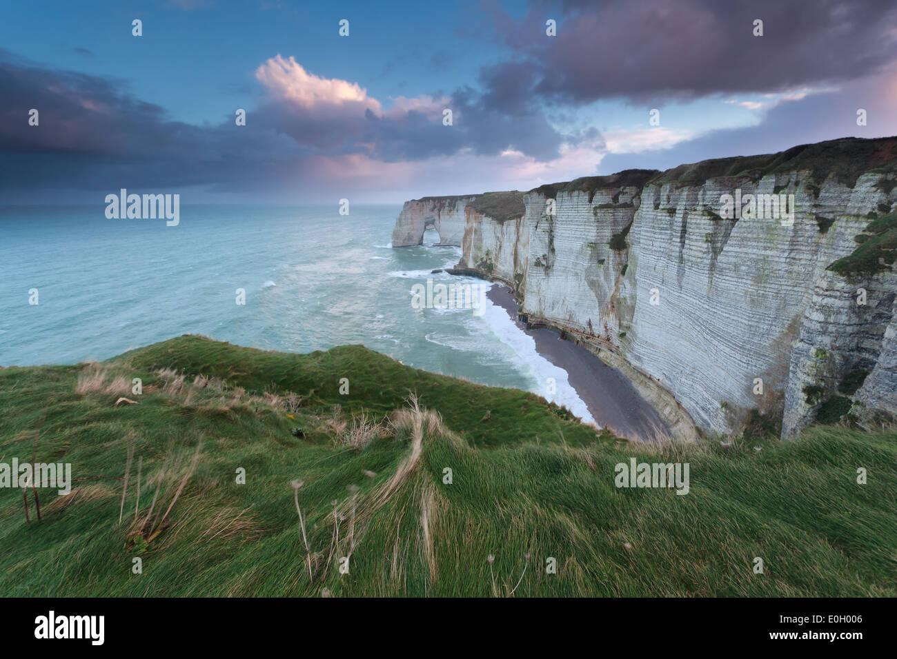 calm marine sunrise over cliffs in ocean, Normandy, France Stock Photo ...