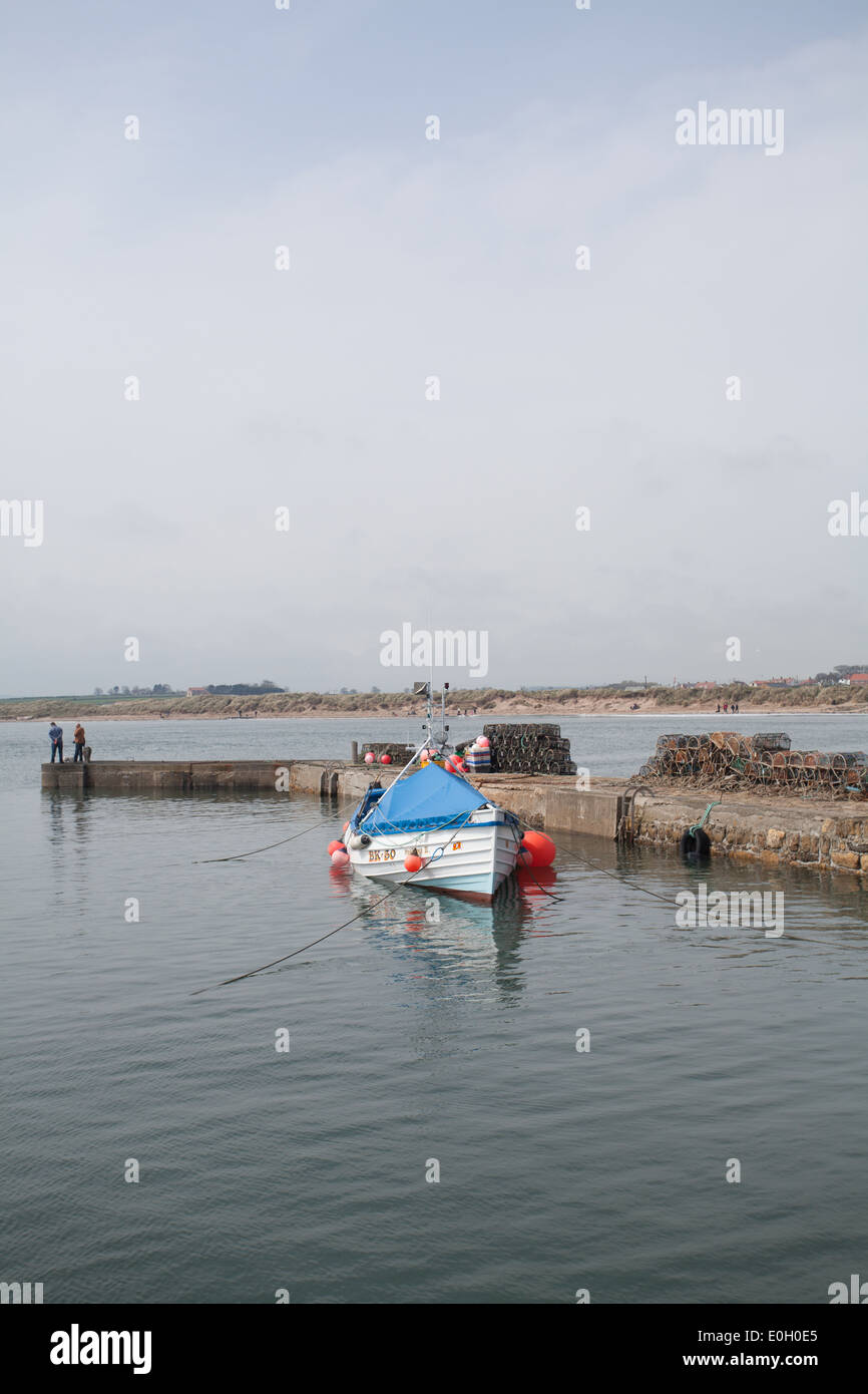 blue and white boat in Beadnell harbour Northumberland UK Stock Photo ...