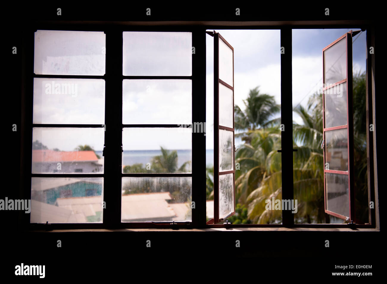 View through a window towards the caribbean sea, Caribbean Stock Photo ...