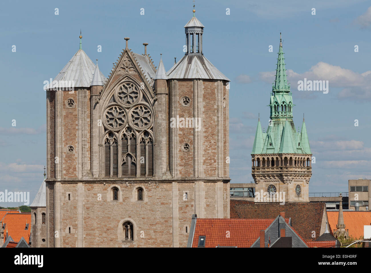 Skyline Brunswick with Brunswick cathedral and town hall, Lower Saxony ...