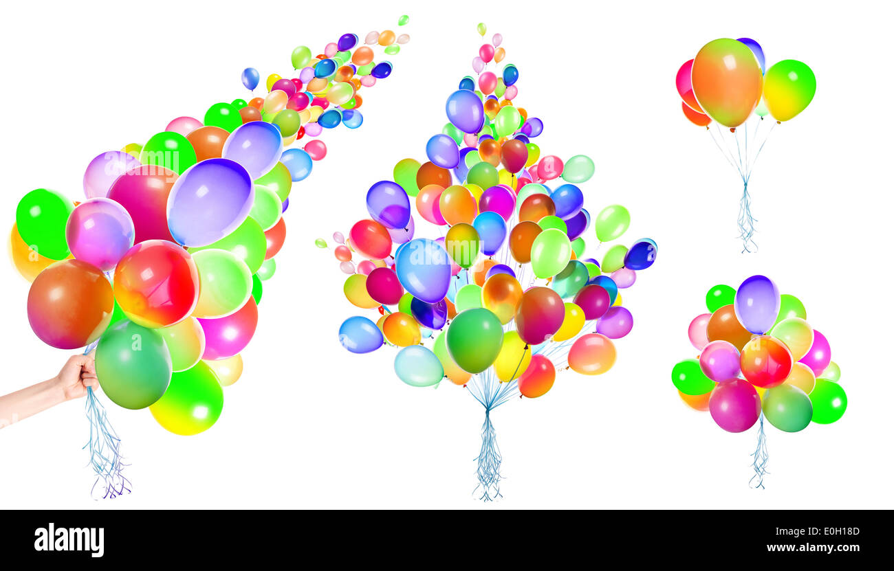 flying balloons isolated on a white background Stock Photo - Alamy