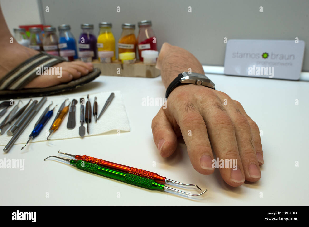 Dresden, Germany. 09th May, 2014. A prosthetic leg with a tattoo and a ...