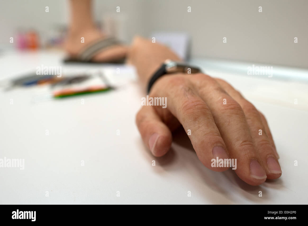 Dresden, Germany. 09th May, 2014. A prosthetic leg with a tattoo and a ...
