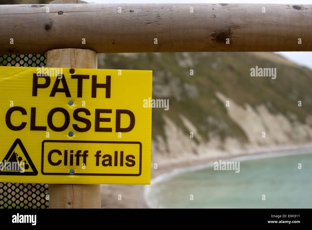 "Path Closed Cliff Falls" sign at Lulworth Cove, Jurassic Coastline ...