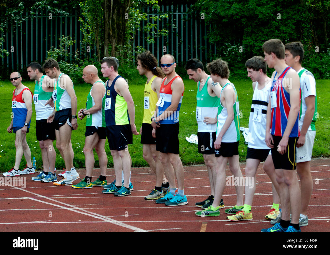 Athletics, runners at start of men`s 1500m race at club level, UK Stock ...