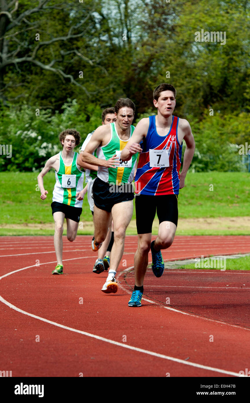 Athletics, runners in men`s 1500m race at club level, UK Stock Photo ...
