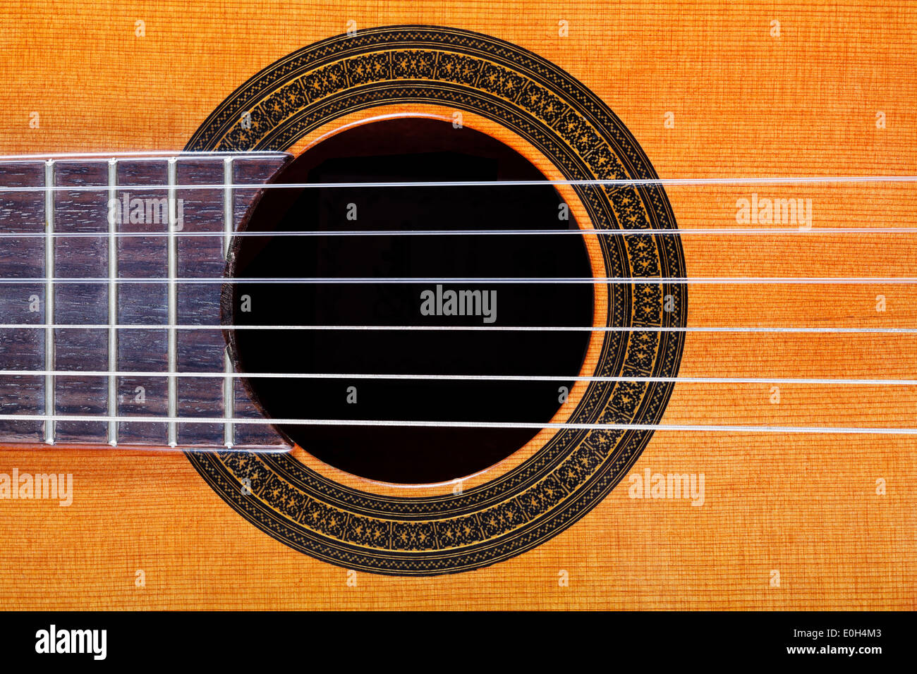 sound hole with rosette inlay of classical acoustic guitar close up ...