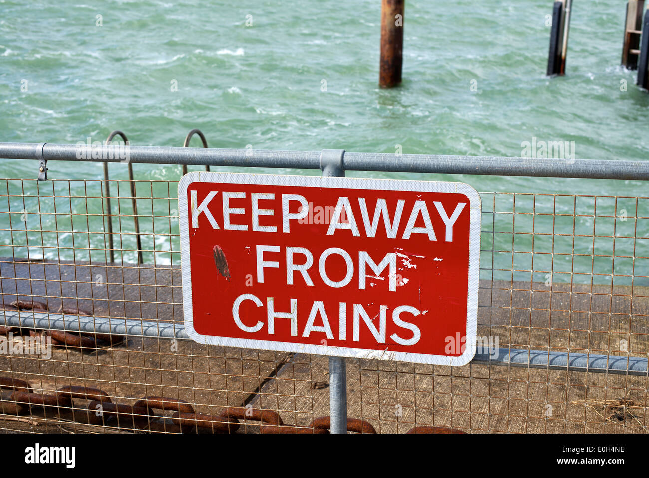 'Keep away from Chains' sign on the Poole Harbour Hampshire Dorset ...