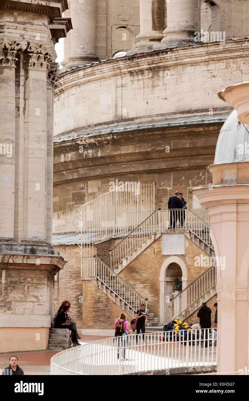 People on the roof, St Peters Basilica Church, Vatican City, Rome Italy ...