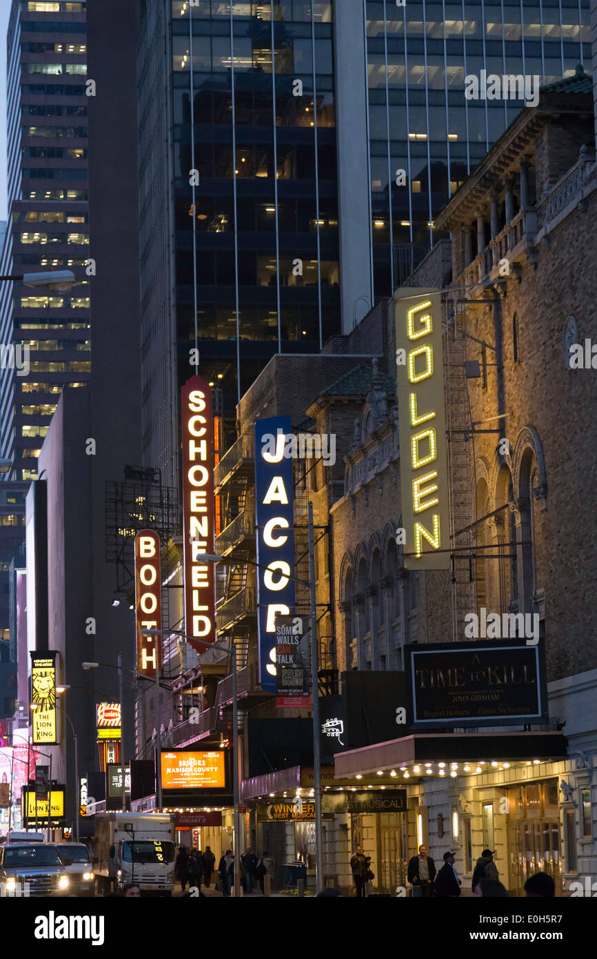 Theater Marquees and Busy Street Scene, Times Square at Night, NYC, USA ...