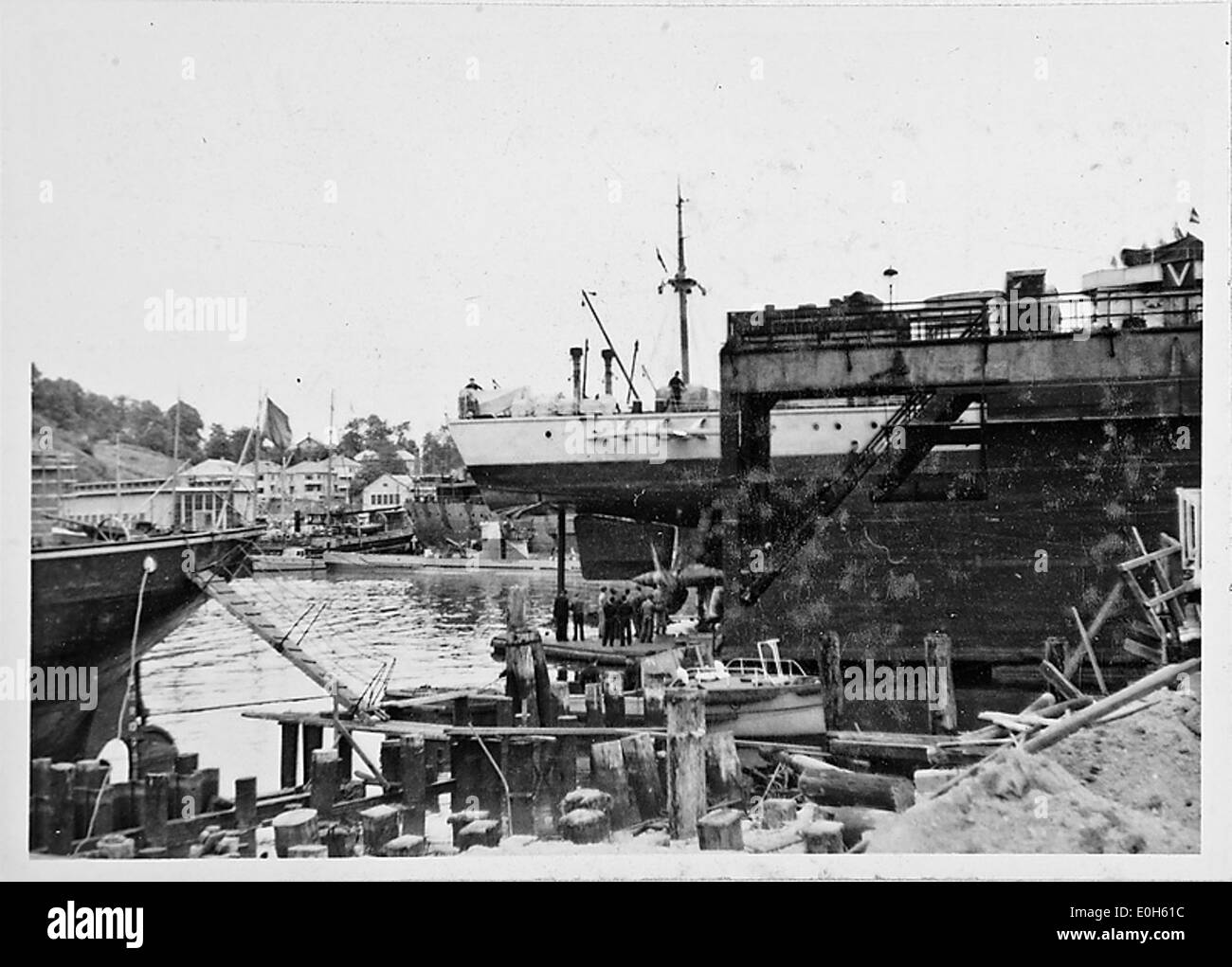 A photograph of a harbor tour in Trondheim during World War II, showing ...