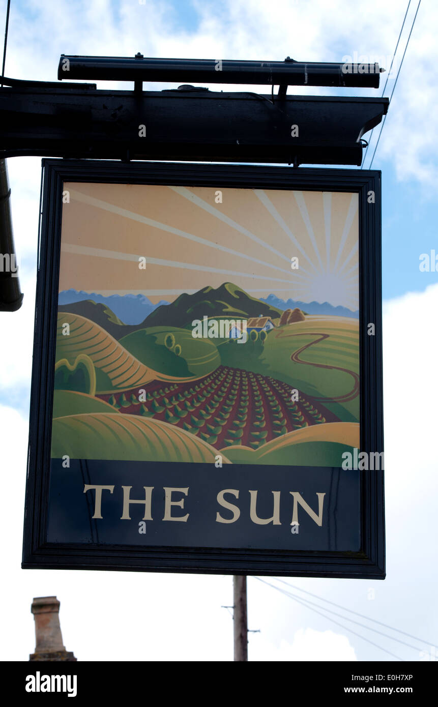 The Sun pub sign, Wootton, Northamptonshire, England, UK Stock Photo ...