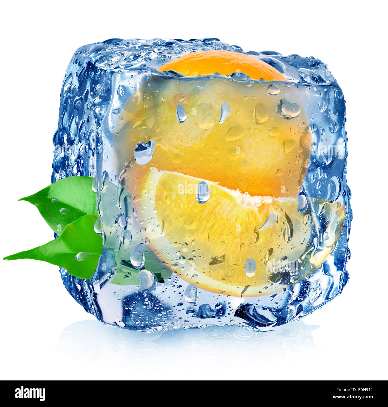Orange in ice cube with drops isolated on white Stock Photo - Alamy