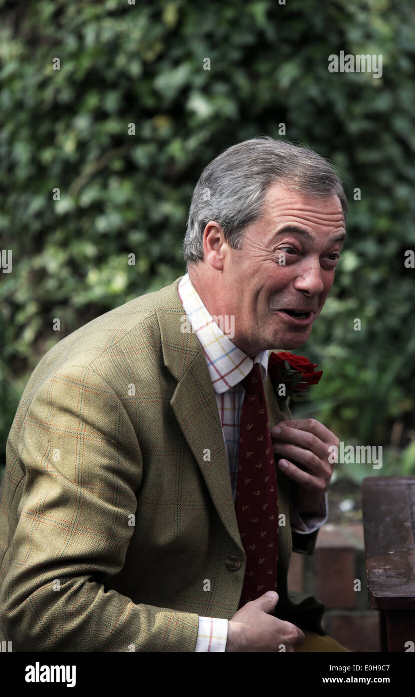 Leader of the UKIP Party Nigel Farage MEP in the Black Bull pub, Yarm ...