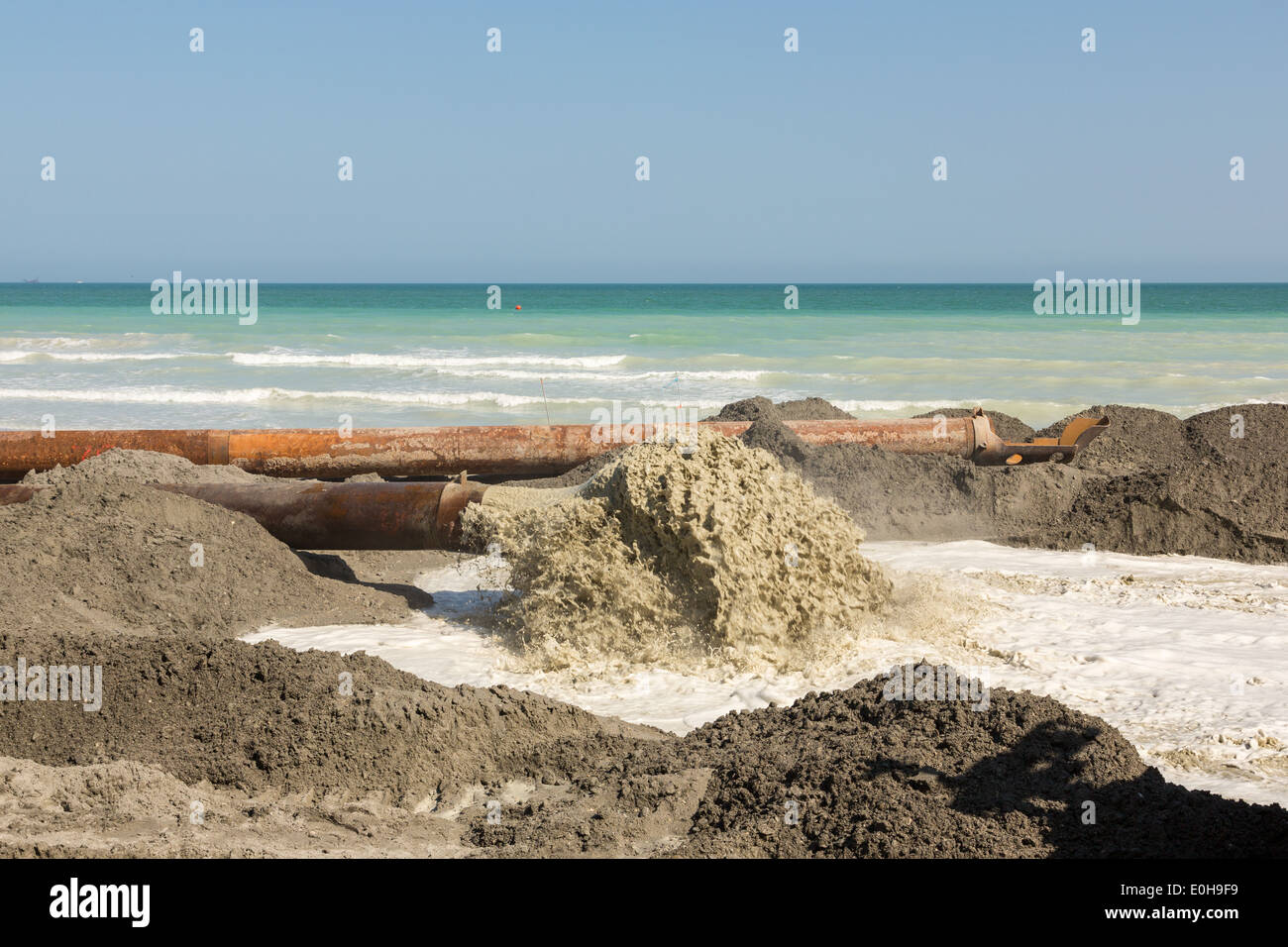 The Army Corps of Engineers use a pipeline to sluice sand from offshore ...
