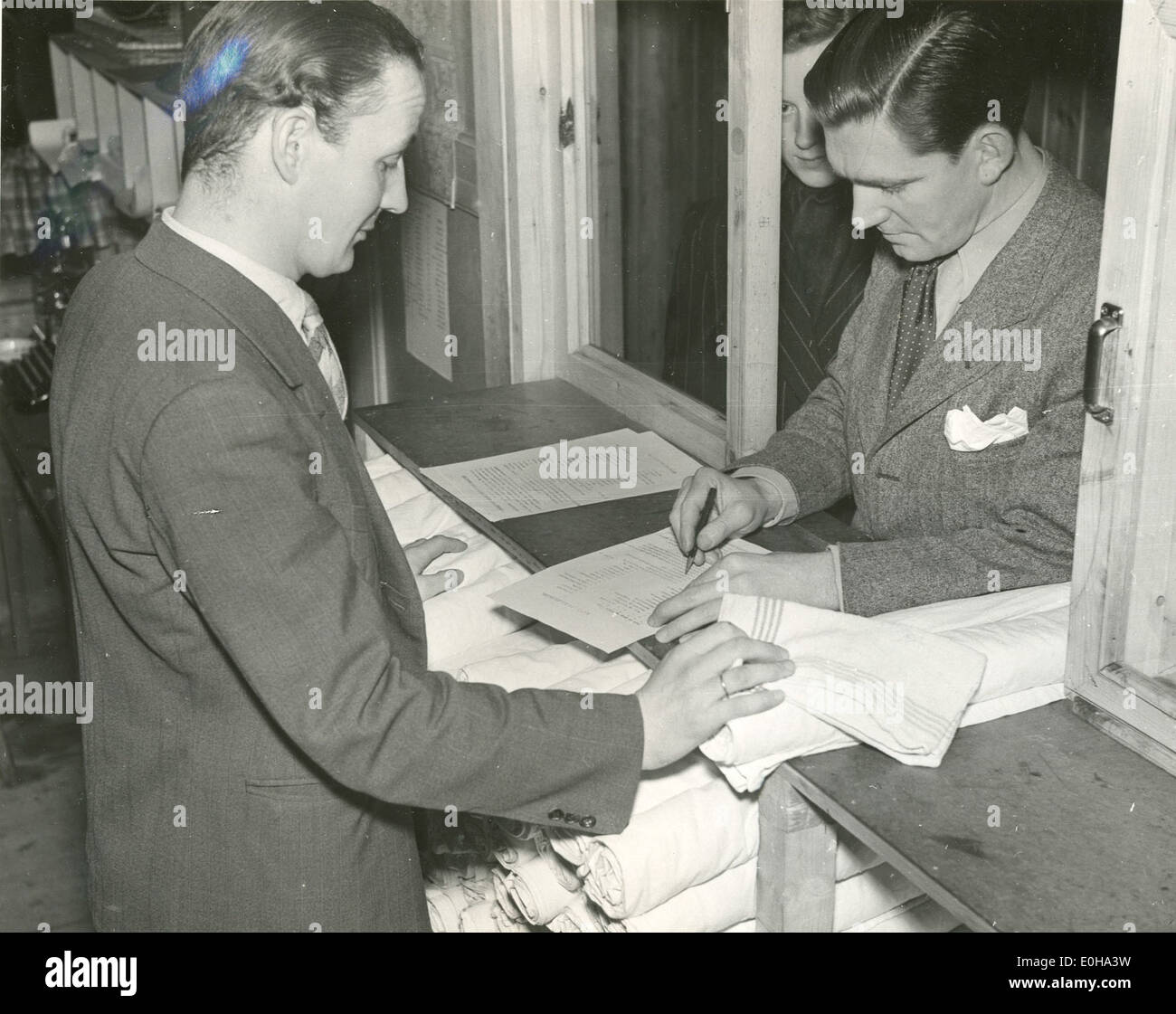 A historical image documenting the escape, reception, and accommodation ...