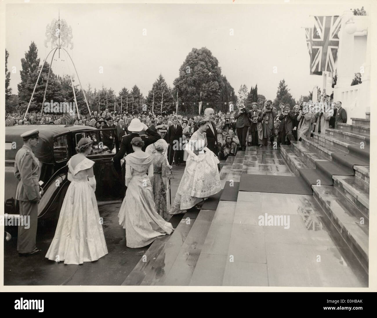 A photograph of Her Majesty, the Queen, arriving at Parliament House in ...