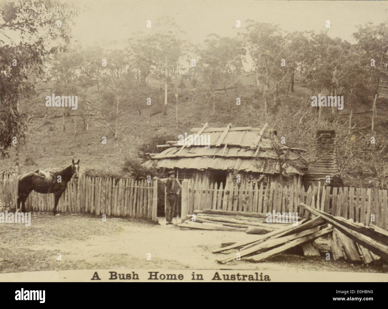 A photograph from around 1895 depicting a traditional bush home in ...